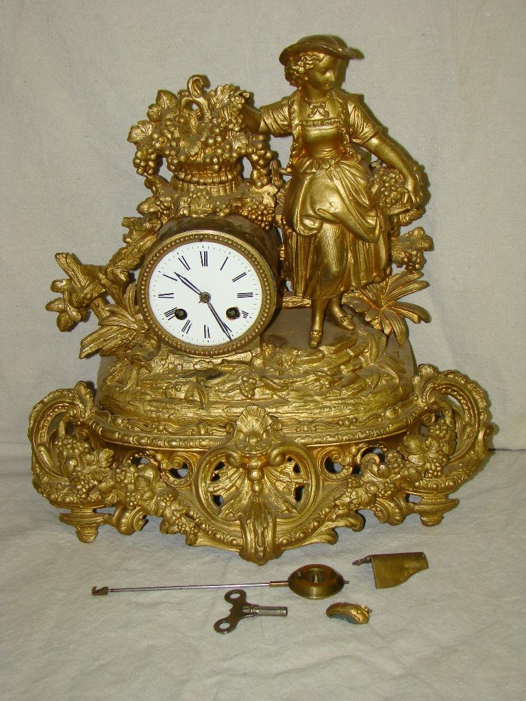 Antique Spelter Clock Figurine of Woman w/Basket