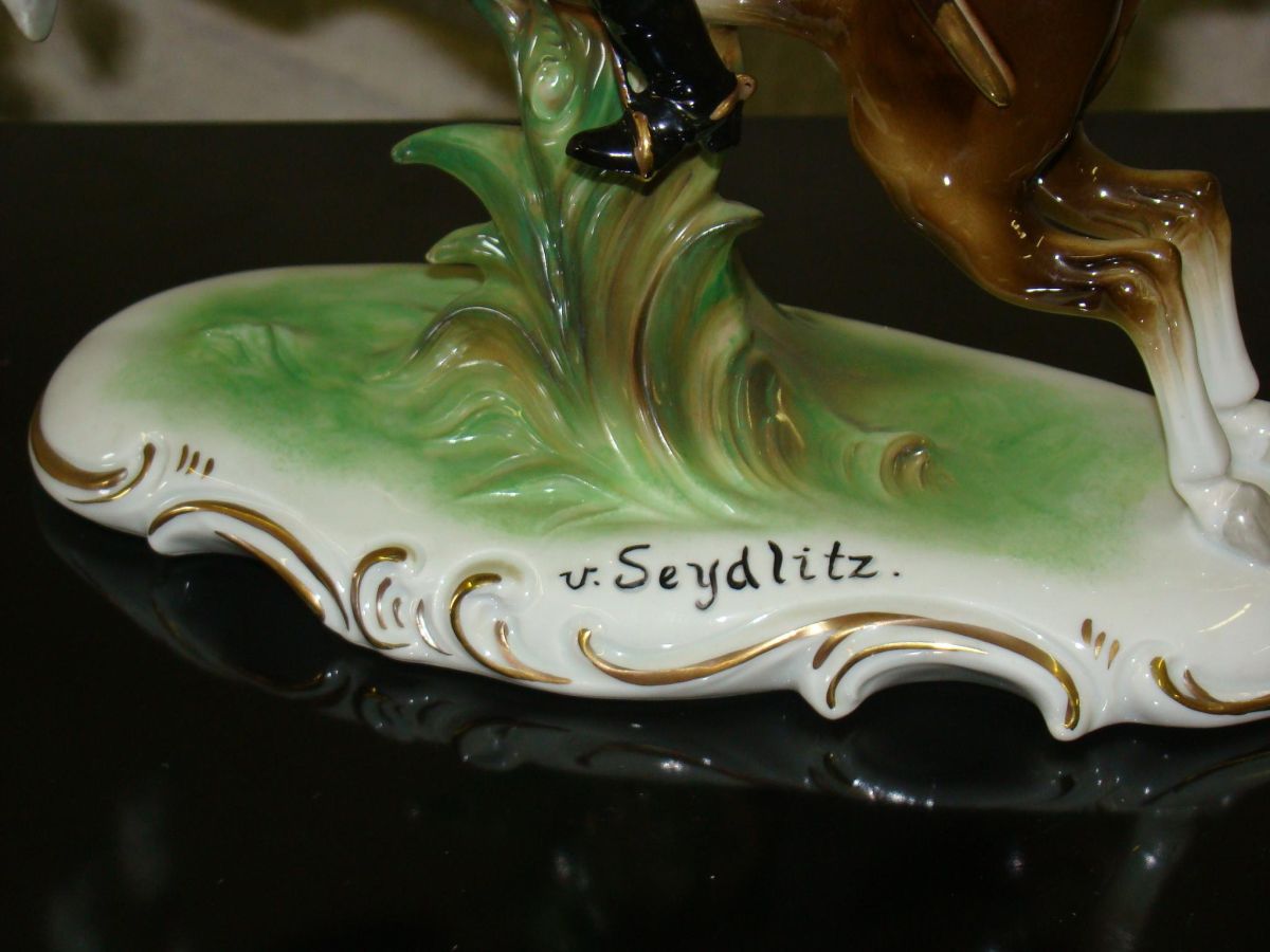 Vintage German Porcelain Statue - Soldier on Horse
