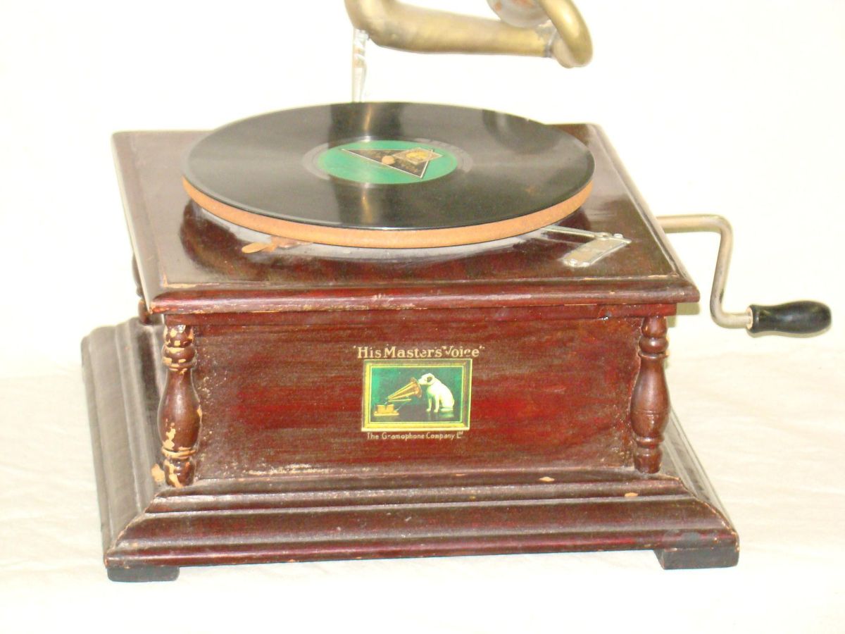 Table Top Gramophone with Large Brass Horn