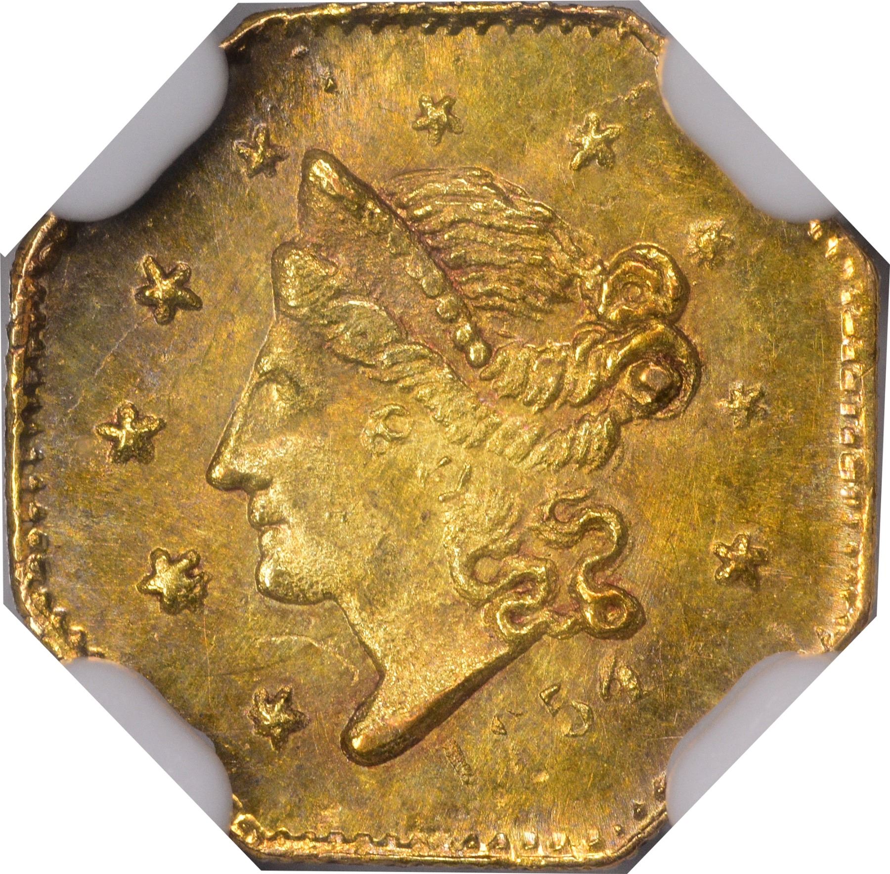 1854-FD Octagonal 50¢. BG-306. Liberty Head. Rarity-4. MS-65 NGC.