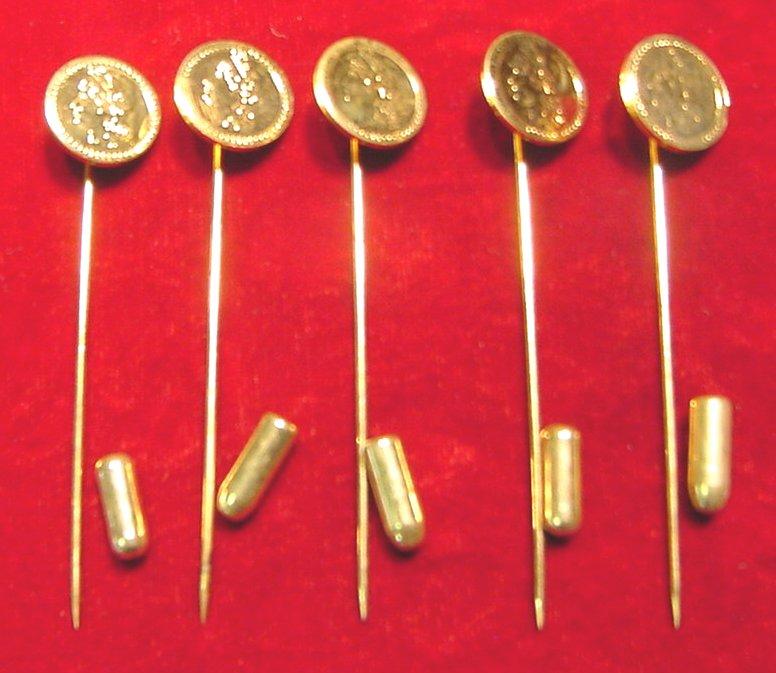 (5) Antique Pattern Gold Coin Stick Pins.