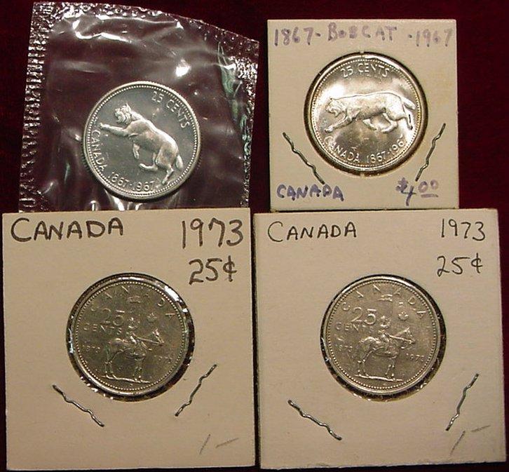 (2) 1867-1967 Canada Lynx Silver Quarters
