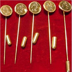 (5) Antique Pattern Gold Coin Stick Pins.