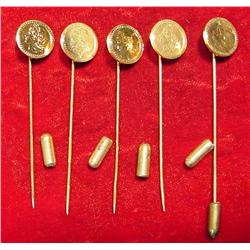 (5) Antique Pattern Gold Coin Stick Pins.