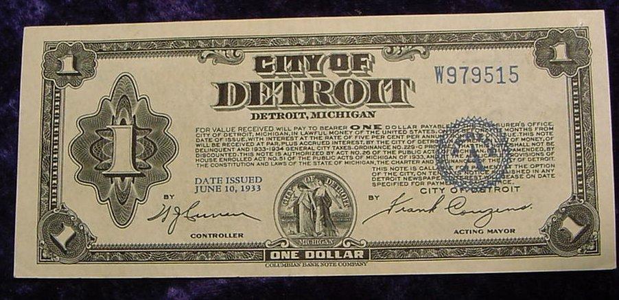 1933 City of Detroit, Mich. Depression Scrip