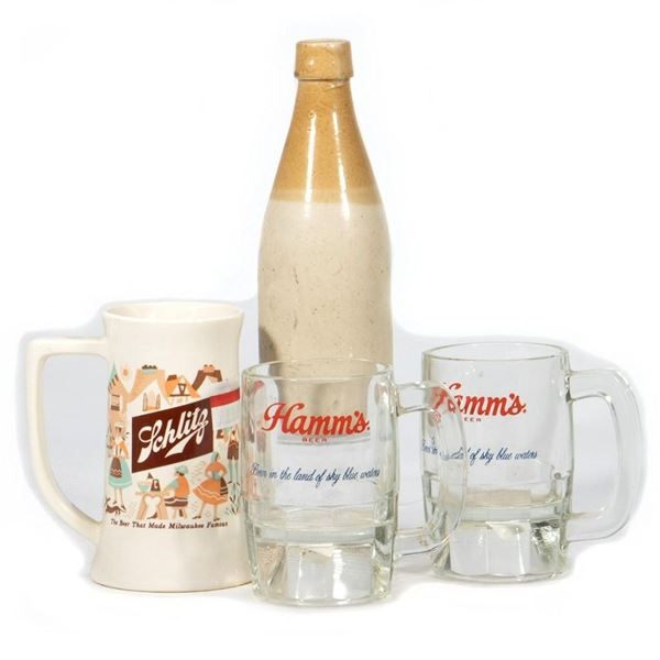 Ginger Beer Bottle and 3 Mugs