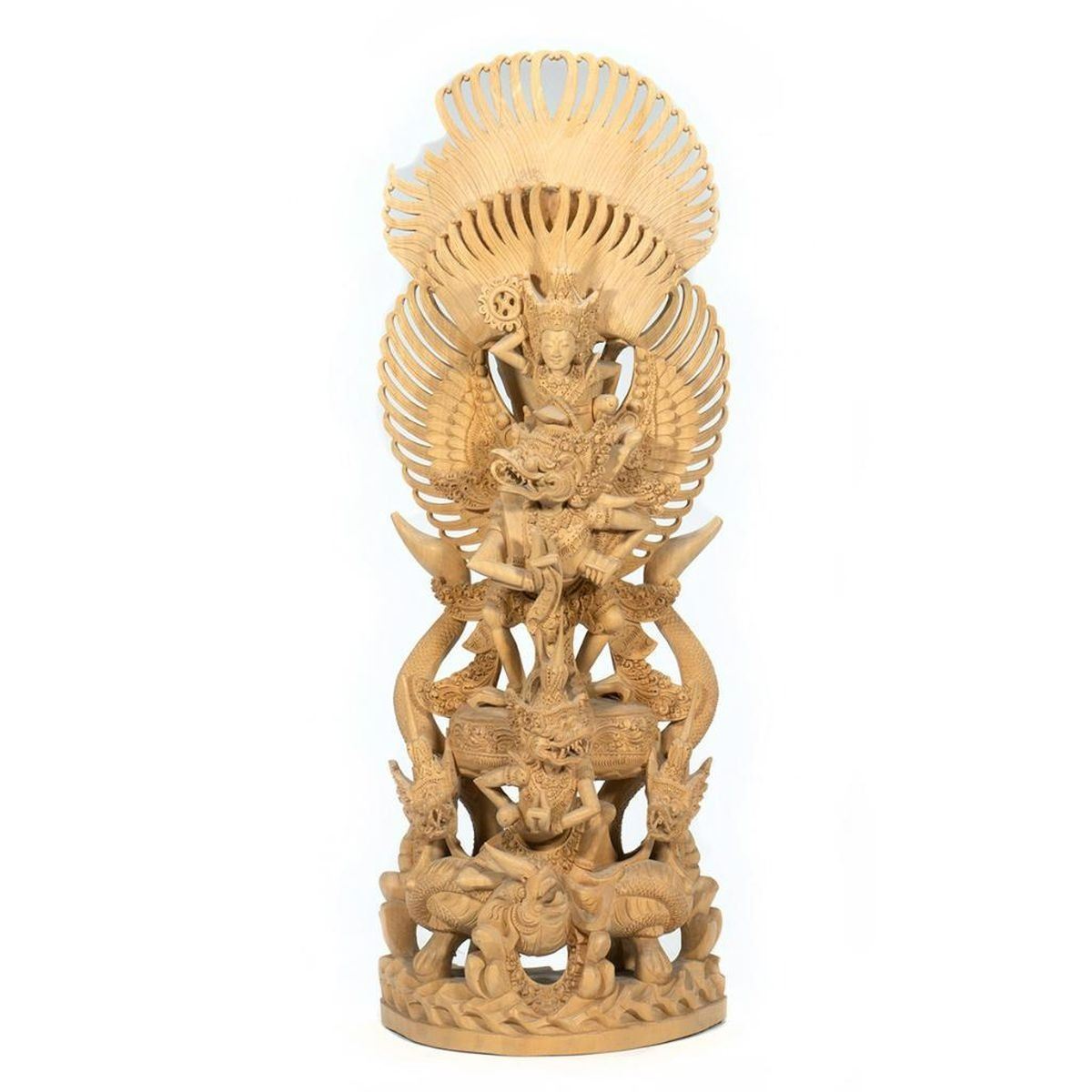 Thai Carved Wood Winged God and Dragons