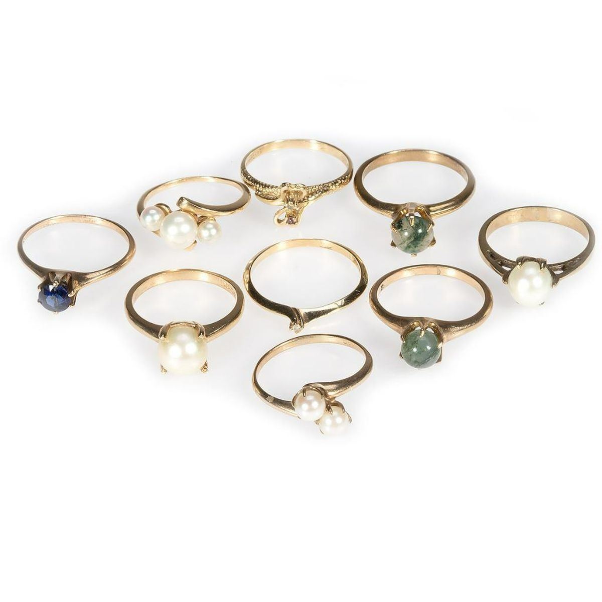 Nine gem-set and 10k gold rings