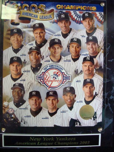 NY YANKEES 2003 AMERICAN LEAGUE CHAMPS PLAQUE: