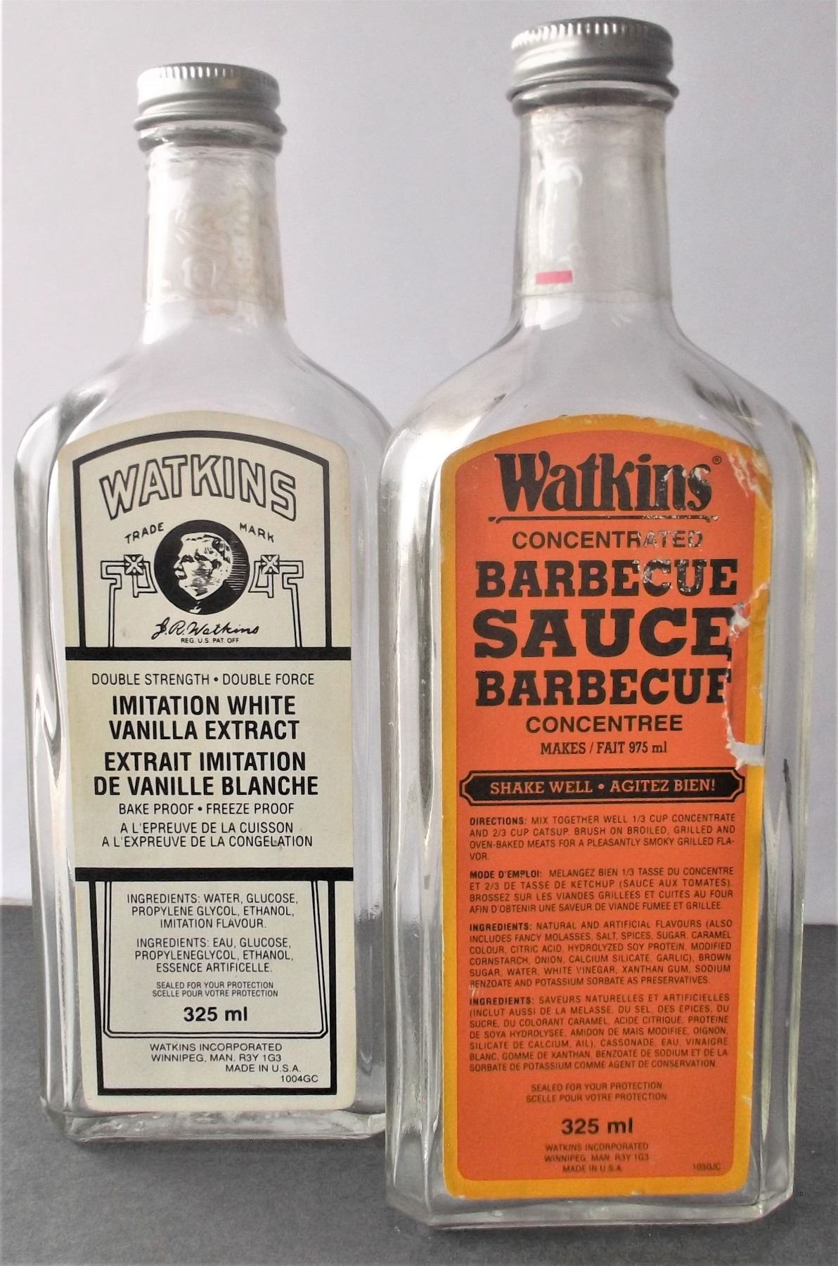 Two Vintage Watkins Bottles - Vanilla Extract and Concentrated BBQ Sauce