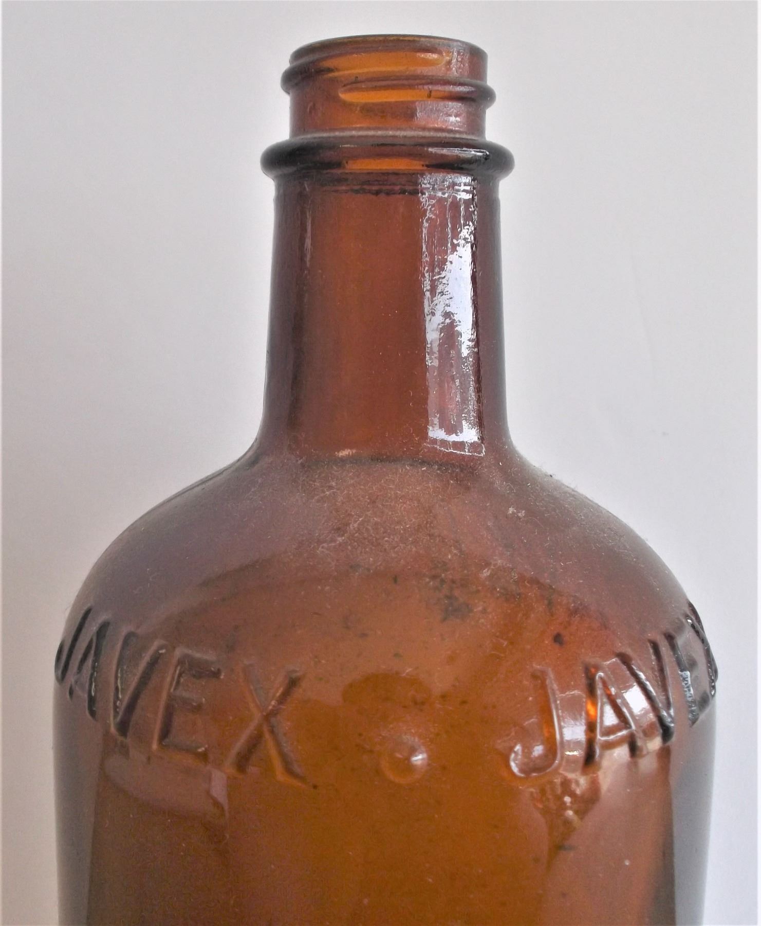 Vintage Javex Bottle - Brown Raised Glass
