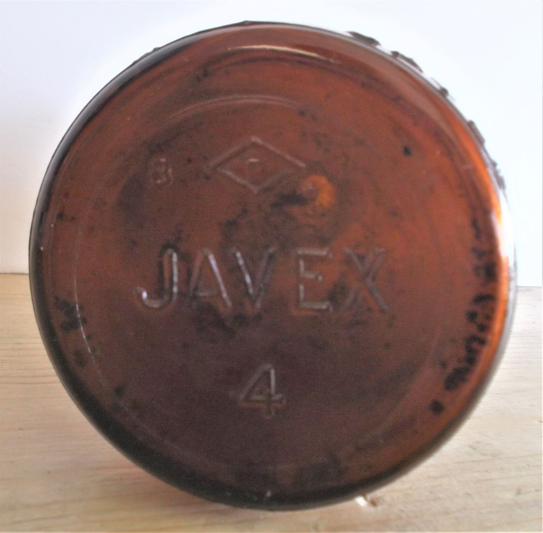 Vintage Javex Bottle - Brown Raised Glass