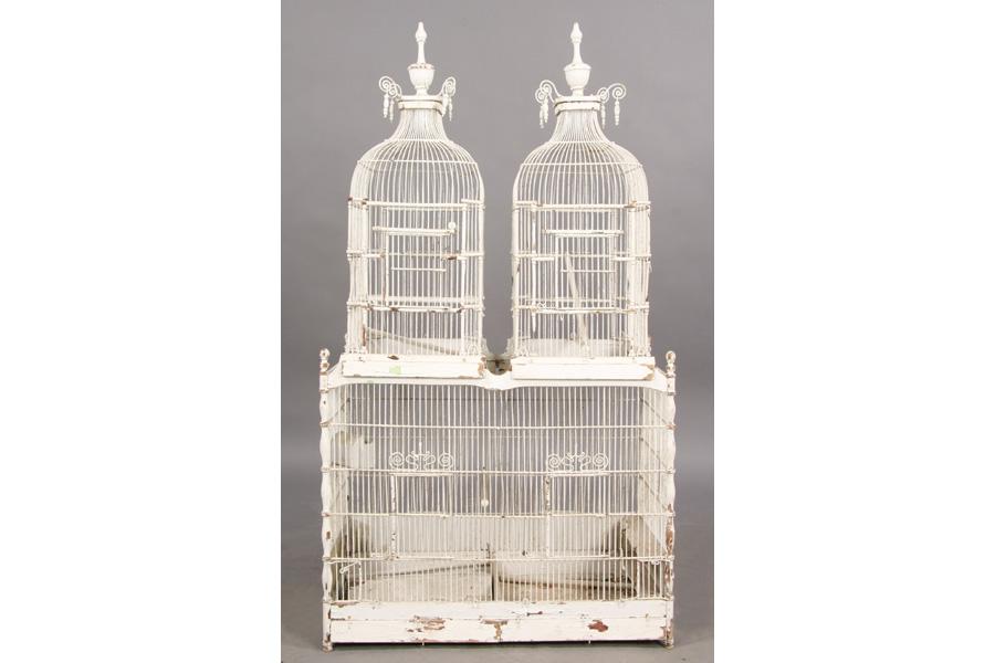 ANTIQUE WIRE WOOD RECTANGULAR BIRD CAGE