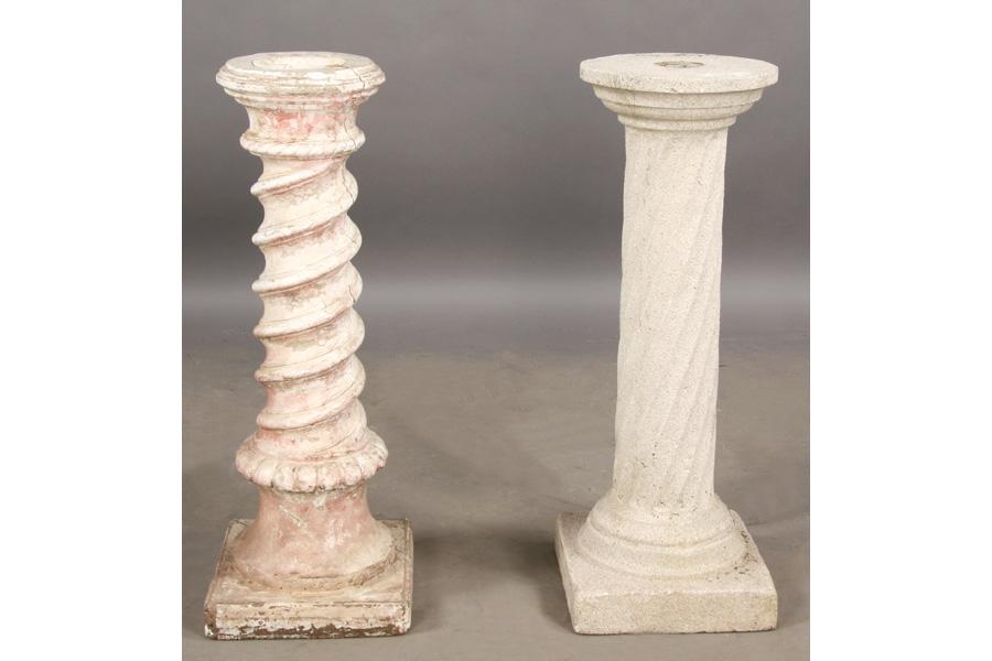 2 CAST STONE PEDESTALS TWISTED CENTER COLUMN