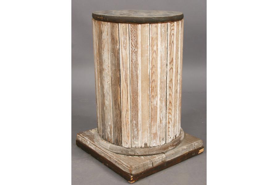 ANTIQUE WOOD COLUMN PEDESTAL SIDE TABLE GARDEN