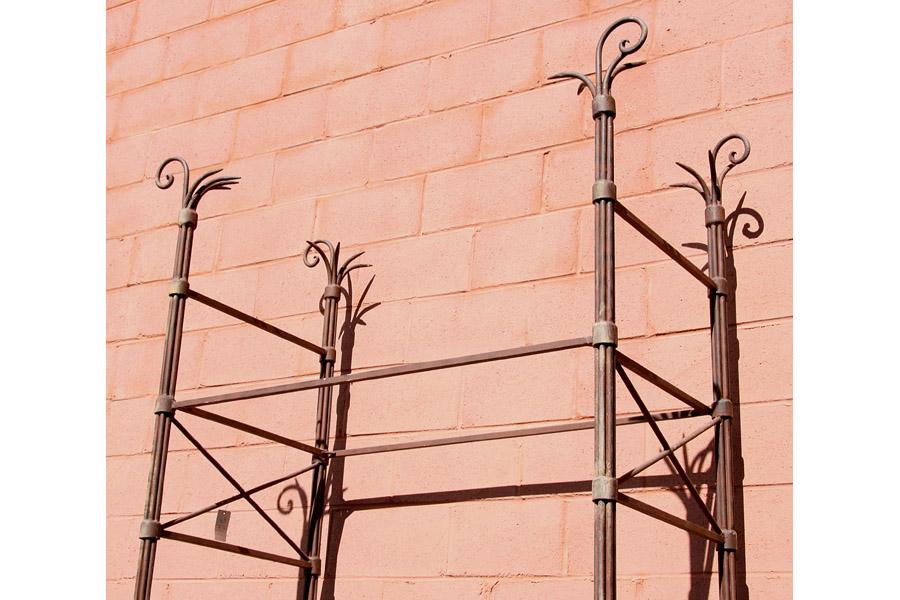 LARGE WROUGHT IRON SHELVING UNIT DRAMATIC FINIAL
