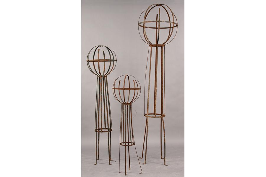 GROUP OF THREE WROUGHT IRON TOPIARY FORMS