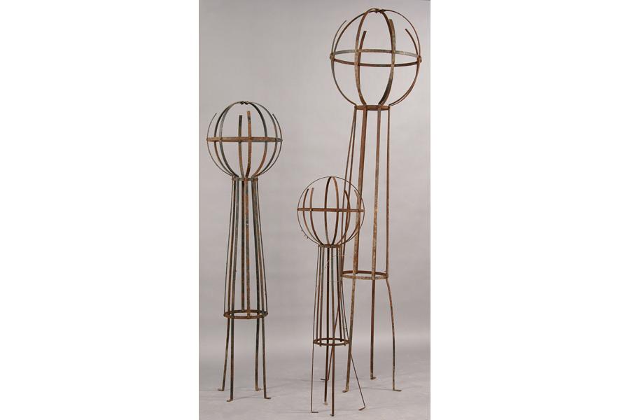 GROUP OF THREE WROUGHT IRON TOPIARY FORMS