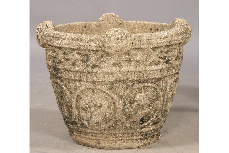 3 CAST STONE GARDEN POTS CELTIC DESIGN VASE