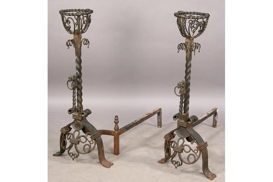 PAIR SAMUEL YELLIN WROUGHT IRON ANDIRONS