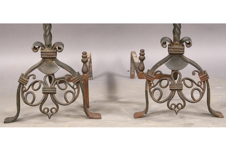 PAIR SAMUEL YELLIN WROUGHT IRON ANDIRONS