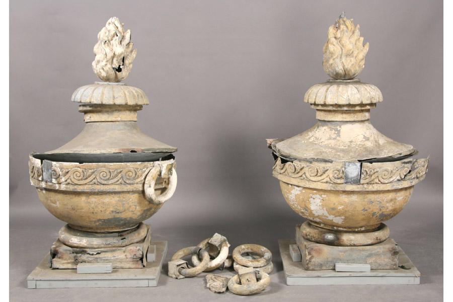 LARGE PAIR ZINC CLASSICAL GARDEN FINIALS