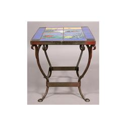 A good Catalina style tile top table with stylized heron supported on ...
