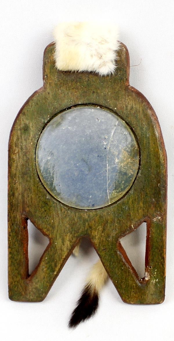 Antique Native American Wood and Ermine Mirror