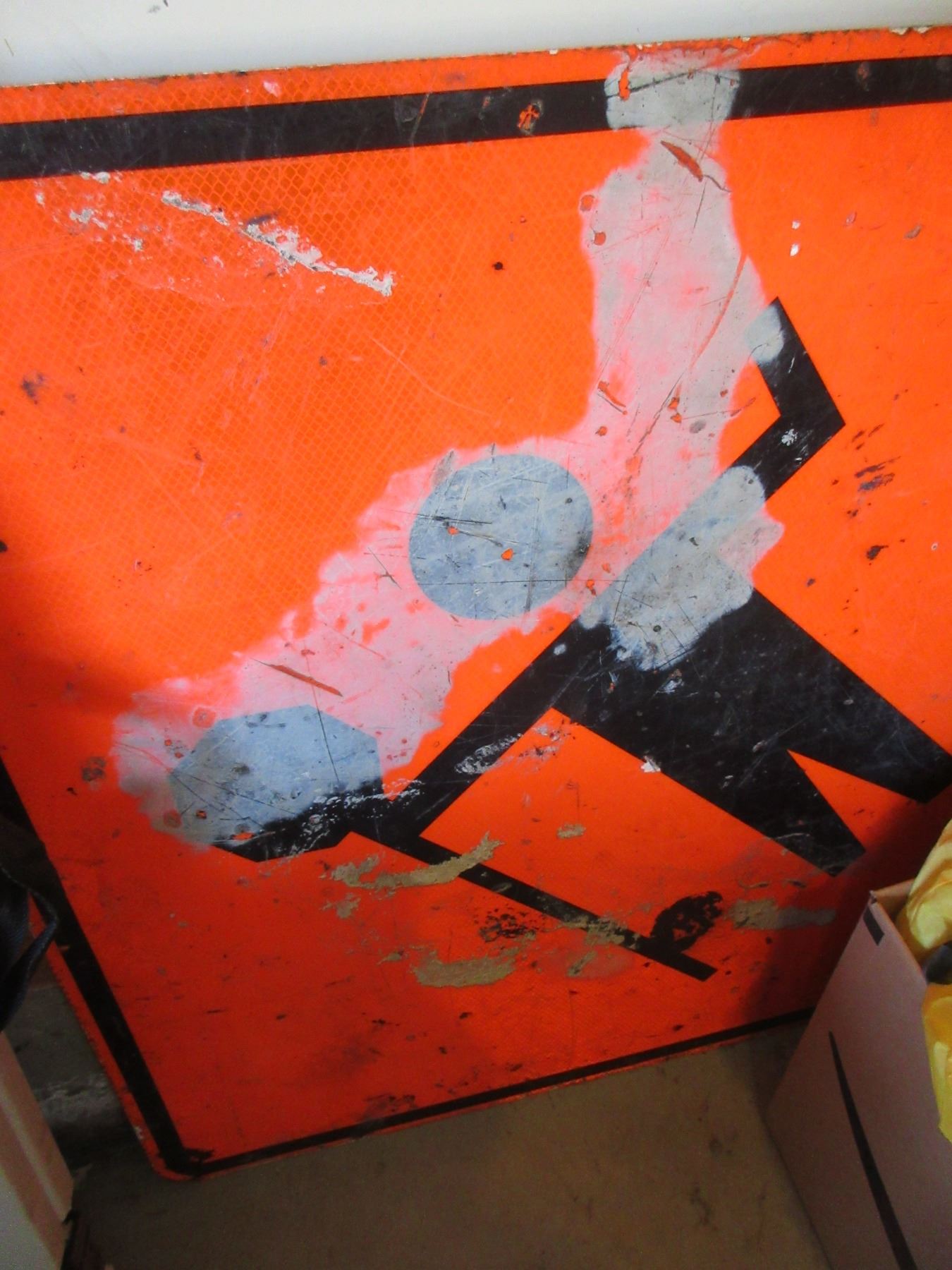 GARAGE: Metal "Flag Person" Construction Sign (Approx. 29" x 29")