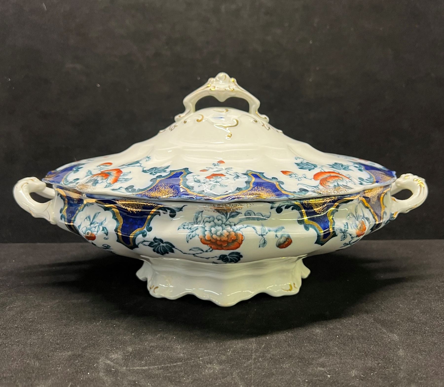 Antique Sevres Flow Blue J&G Meakin England Covered Serving Dish