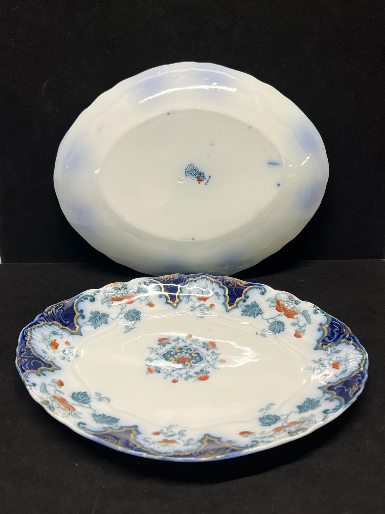 2 Antique Sevres Flow Blue J&G Meakin England Serving Platters