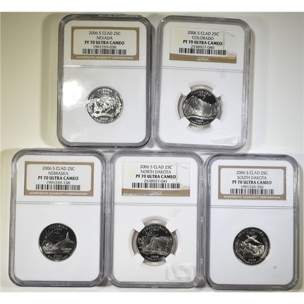 NGC GRADED CLAD PF-70 ULTRA CAMEO STATE QUARTERS;