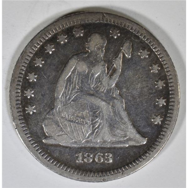 1863 SEATED LIBERTY QUARTER VF
