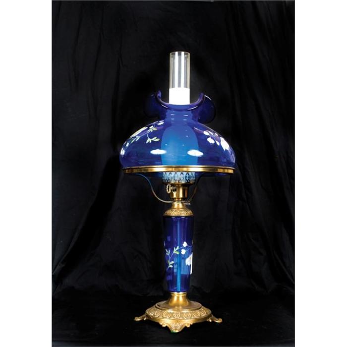 Fenton Cobalt Blue Hand Painted Lamp