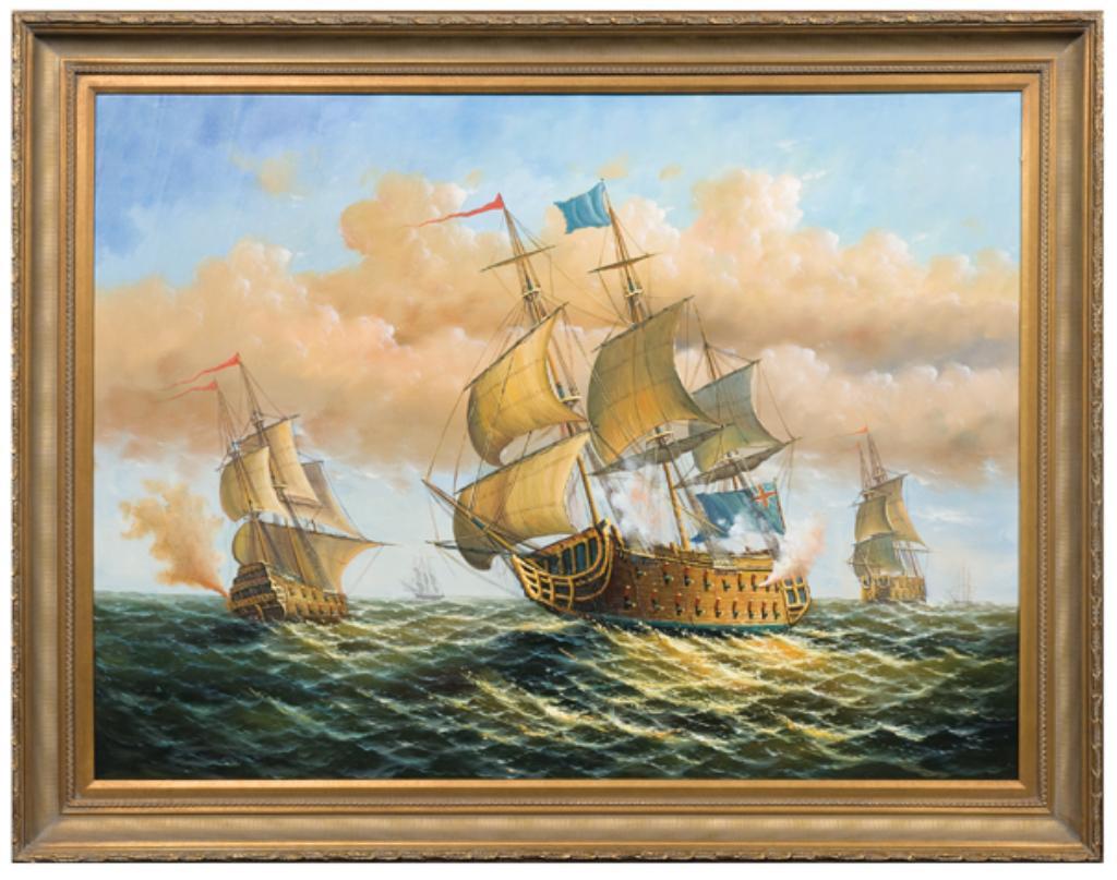Large Oil Painting of Clipper Ships After Parker-