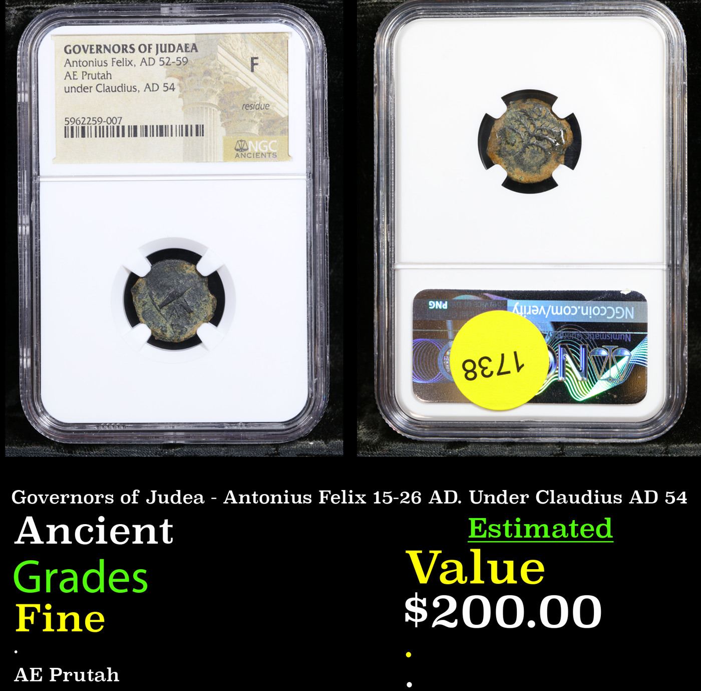 NGC Governors of Judea - Antonius Felix 15-26 AD. Under Claudius AD 54 ...