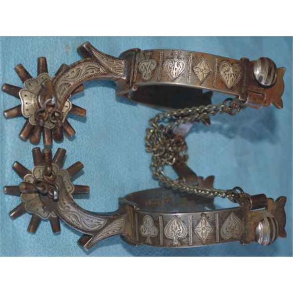 E Garcia silver inlaid card suit spurs