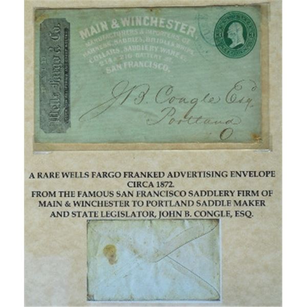 circa 1872 Wells Fargo Co, San Francisco, envelope from the Main ...