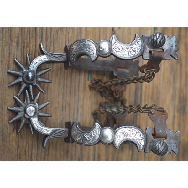 very early pair of Hernandez silver inlaid Calif style spurs