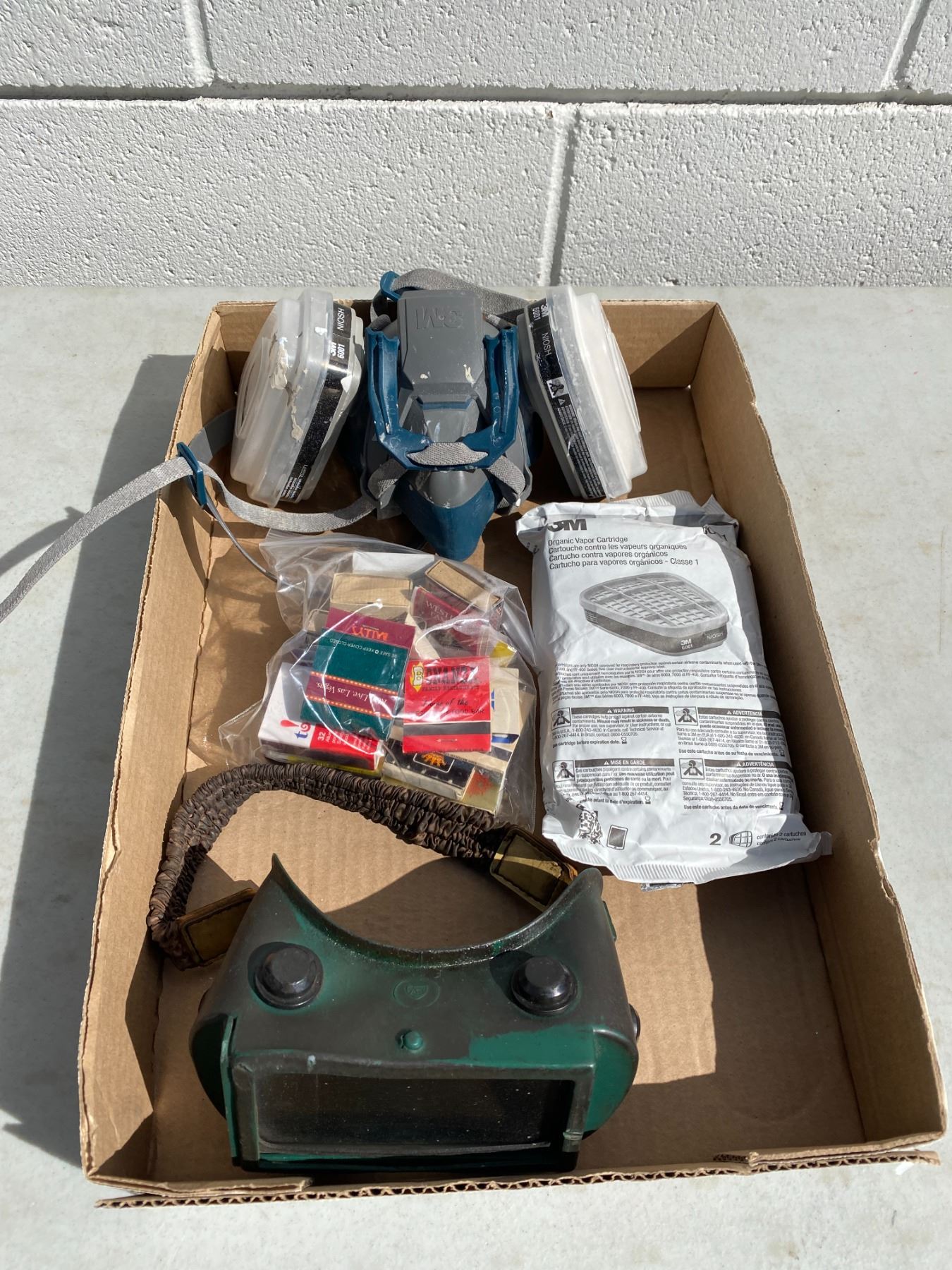 3M mask, matches and eye protection