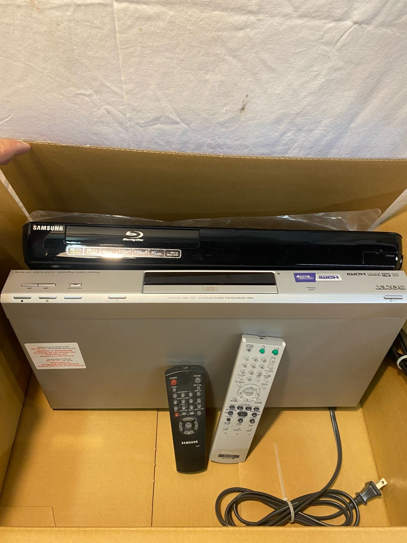Samsung blue ray player, and Sony DVD player