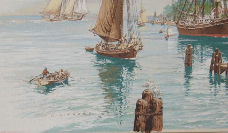 Carl Evers, Mystic Seaport Watercolor and Pencil Study