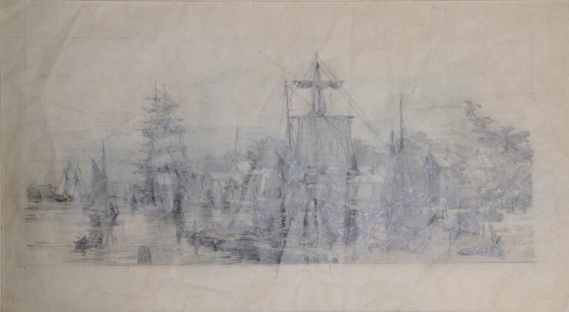 Carl Evers, Mystic Seaport Watercolor and Pencil Study