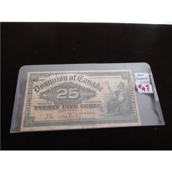 1900 DOMINION OF CANADA 25 CENT SHIN PLASTER BANK NOTE