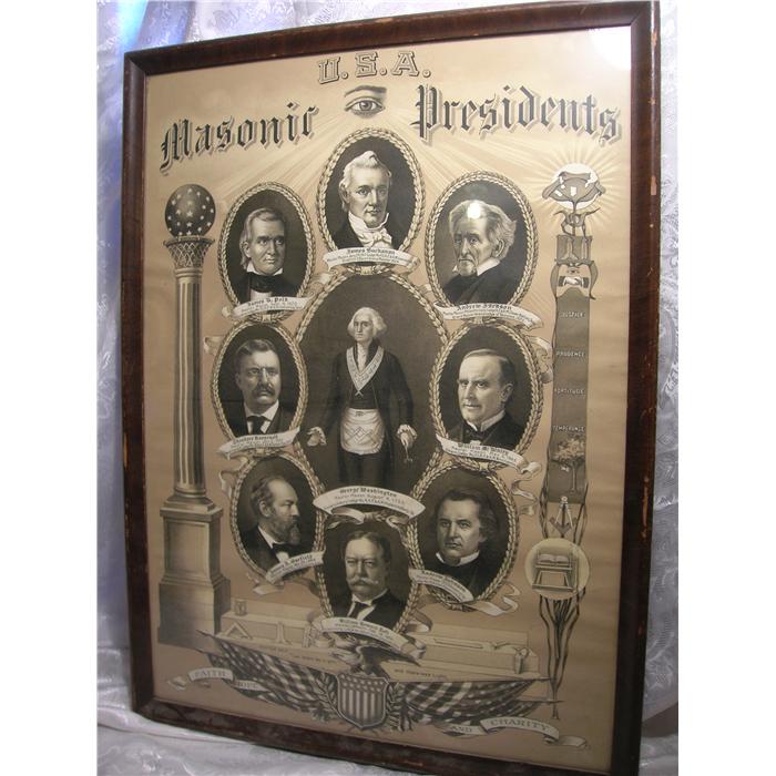 Antique Framed "Masonic Presidents" Lithograph