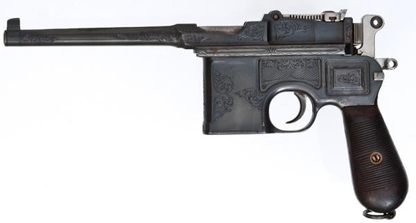 * C96 Mauser Engraved Broom Handled Pistol,