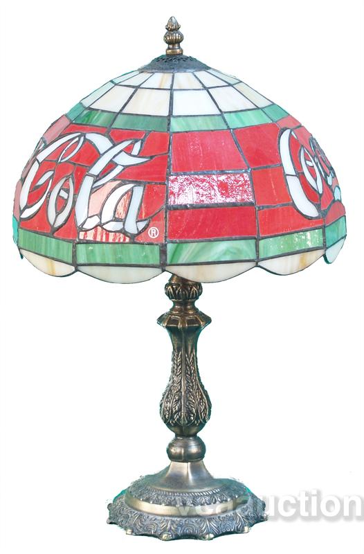 Lamp w/ Coca Cola Leaded Glass Shade - 20" Tall
