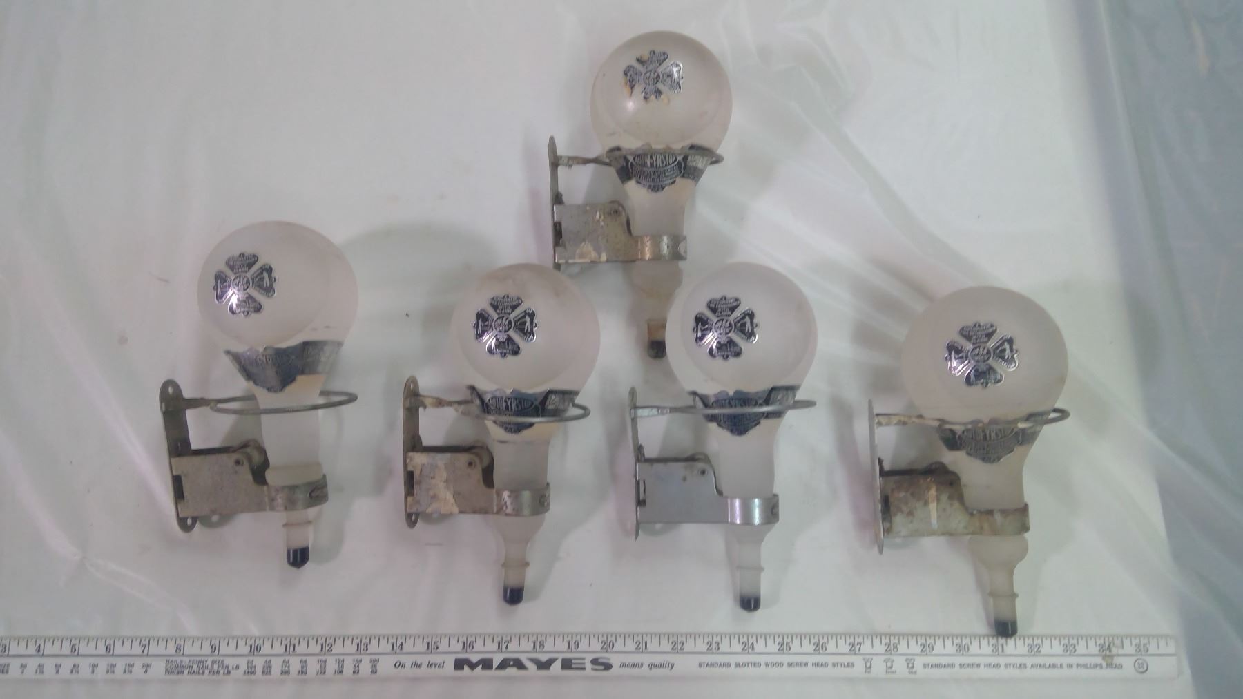 Lot of 5 Glass Fire Extinguisher Bombs w/ Wall Holders - Schmalz Auctions