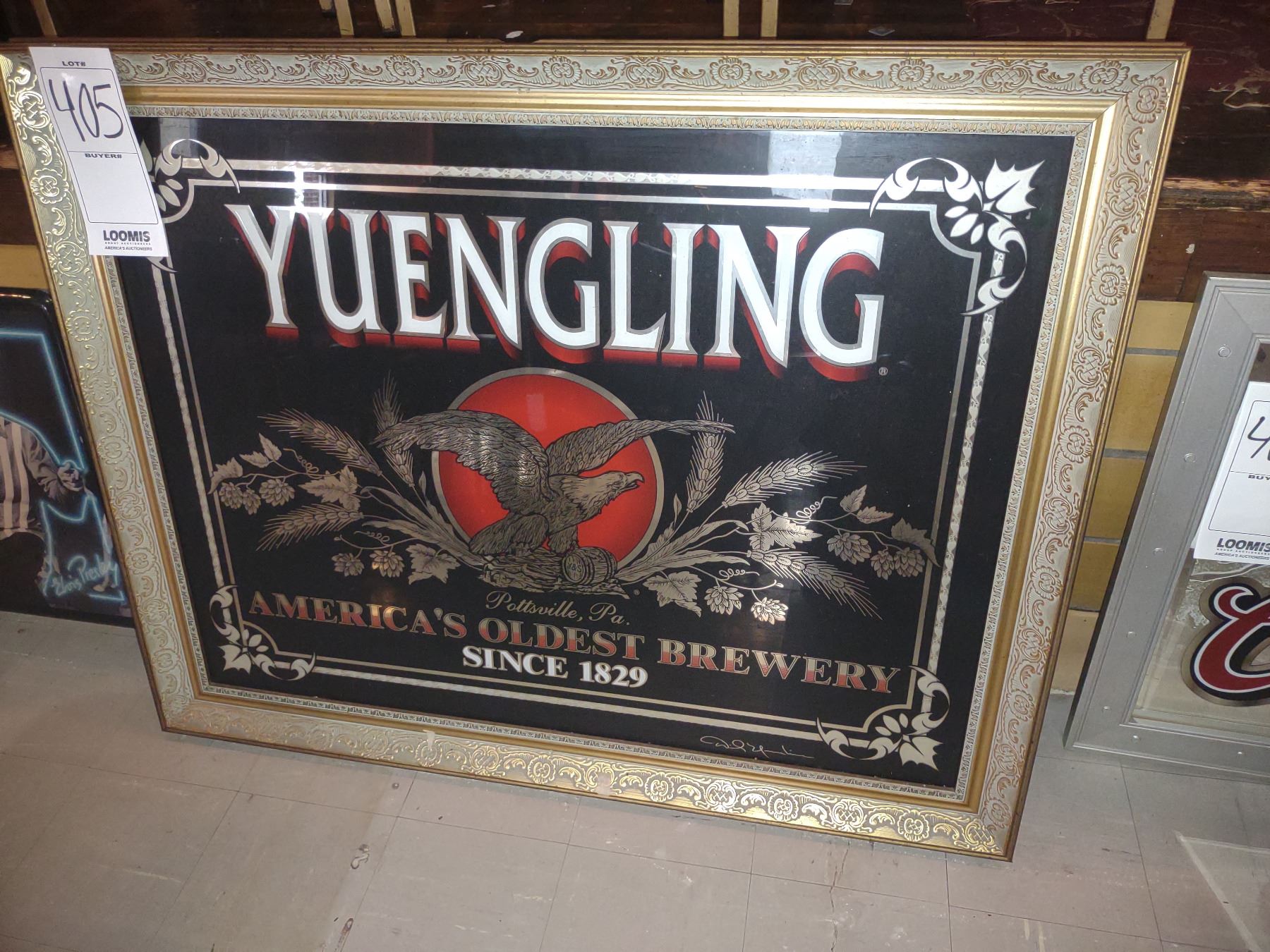 LARGE WOOD FRAMED / GLASS YUENGLING MIRROR SIGN