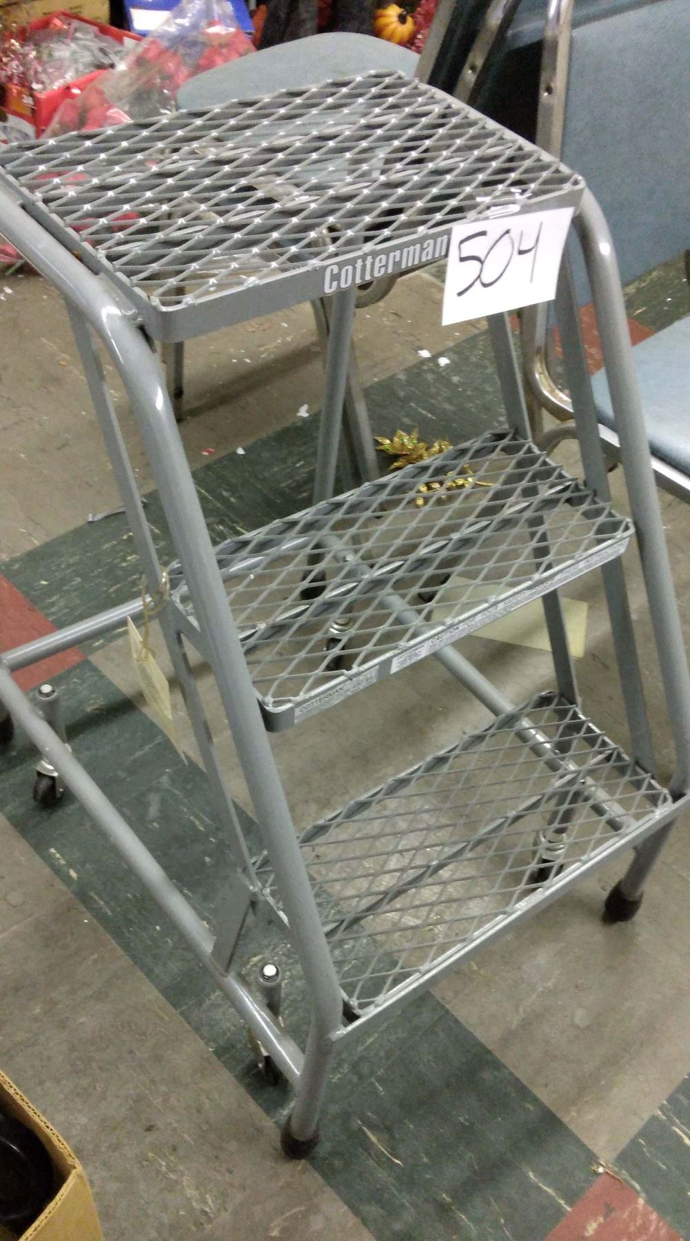 COTTERMAN ROLLING STEEL STEP STOOL, LOOKS NEW